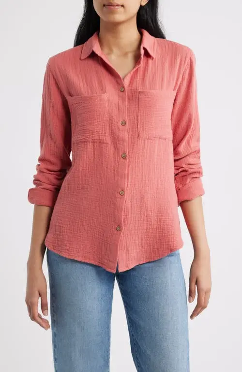 BEACHLUNCHLOUNGE Micaela Cotton Button-up Shirt - Cayenne