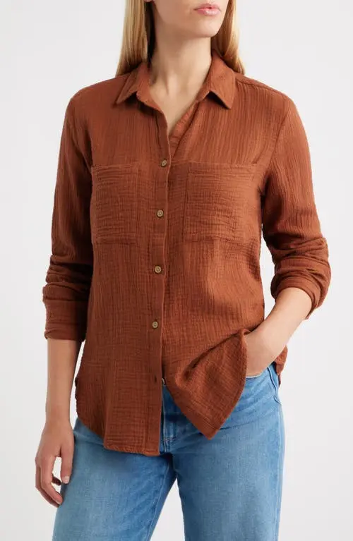 BEACHLUNCHLOUNGE Micaela Cotton Button-up Shirt - Tortoise Shell