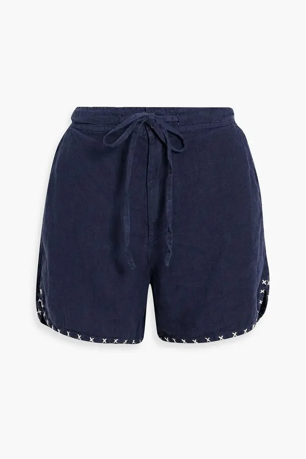 THE ELDER STATESMAN Embroidered Linen Shorts
