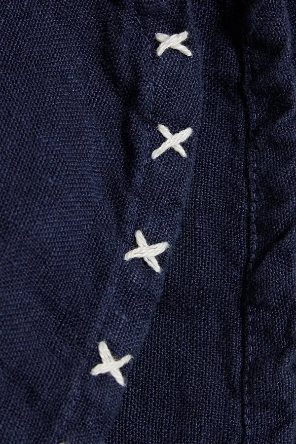 THE ELDER STATESMAN Embroidered Linen Shorts