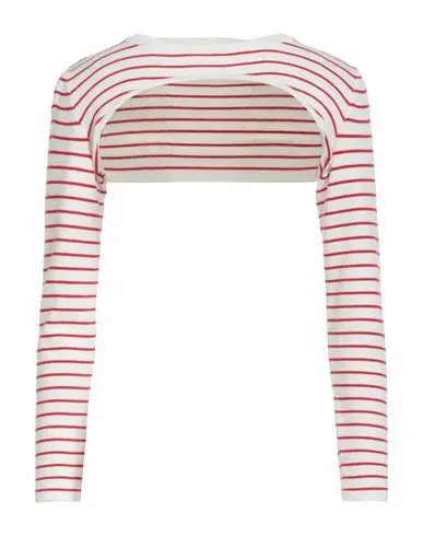 VICOLO Striped Intarsia Knit Shrug - Red