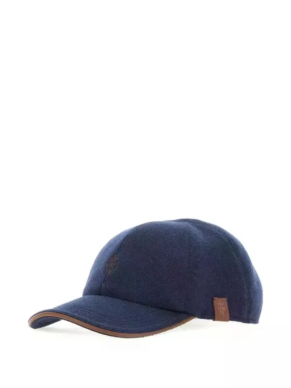 Eleventy Leather-trimmed Cashmere Baseball Cap - Blue