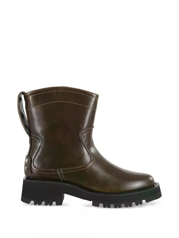 GANNI Stitched Leather Boots - Brown