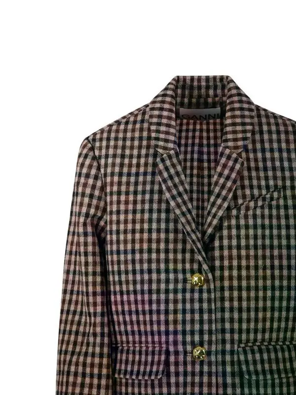 GANNI Gingham Check Buttoned Blazer - Brown