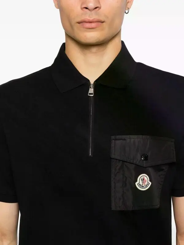 Moncler Half-zip Patch-pocket Polo Shirt - Black