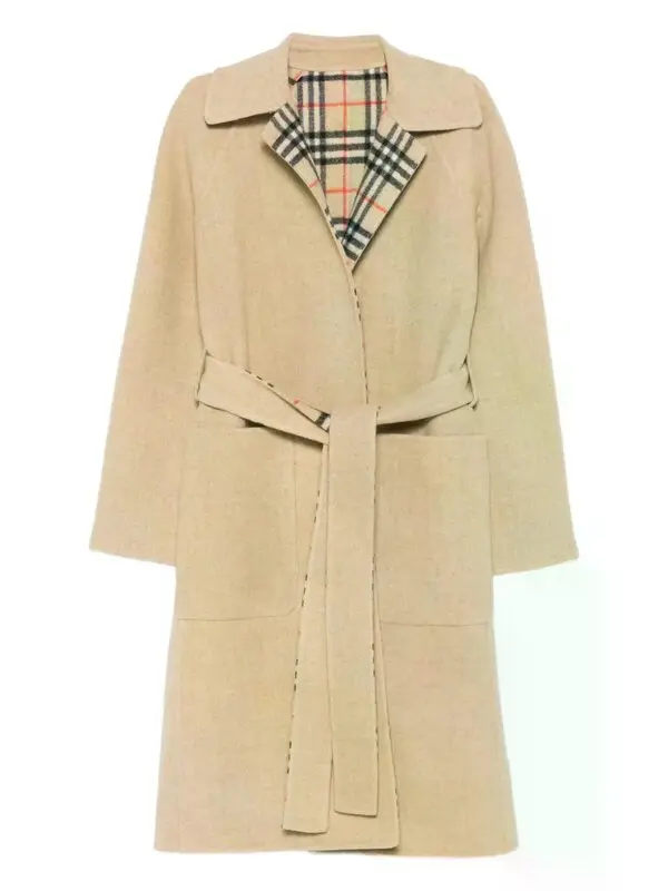 Burberry Check-lined Belted Wool Coat