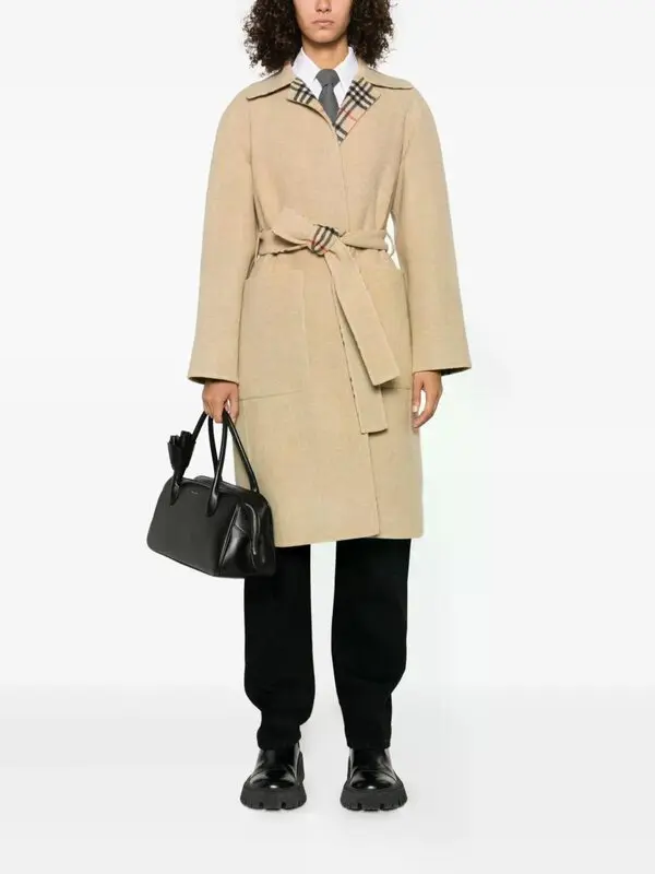 Burberry Check-lined Belted Wool Coat