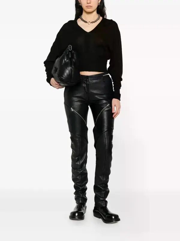Moncler Sheepskin Leather Trousers With Zip Detailing
