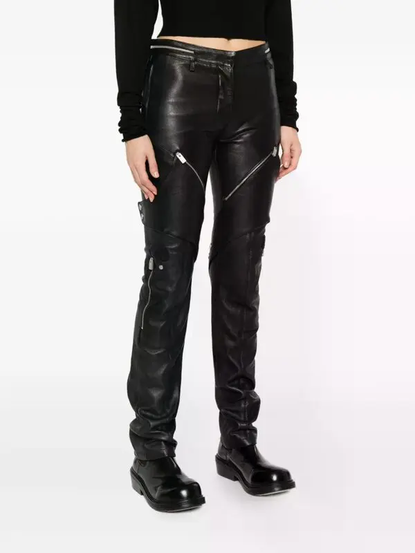Moncler Sheepskin Leather Trousers With Zip Detailing