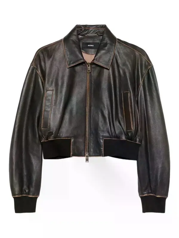 ARMA Desy Cropped Leather Jacket - Brown