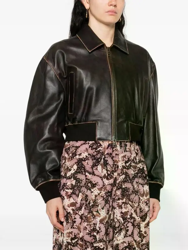 ARMA Desy Cropped Leather Jacket - Brown