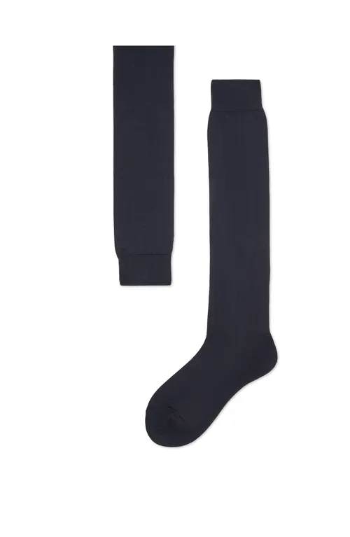 Brunello Cucinelli Cotton Calf Socks - Navy Blue