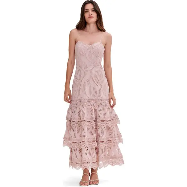 PatBO Aura Lace Flutter Midi Dress - Rose