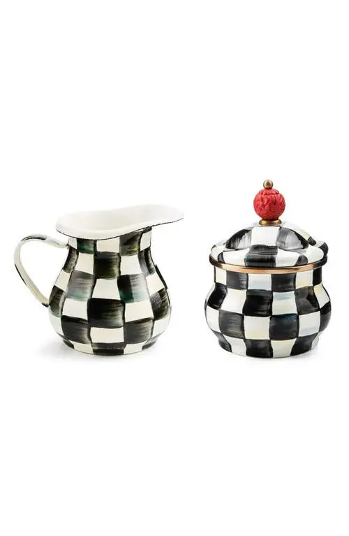 MACKENZIE-CHILDS Courtly Check Enameled Steel Creamer & Sugar Set - Black/white