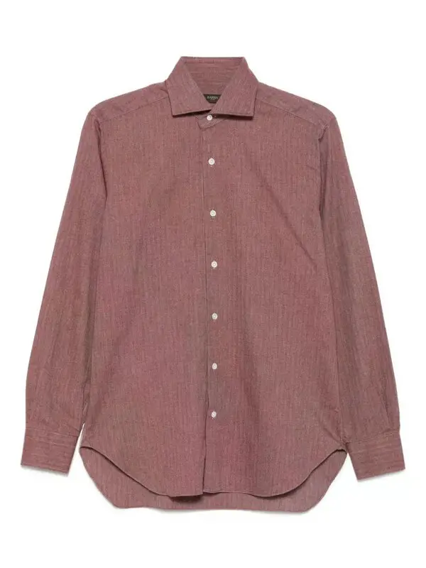 BARBA NAPOLI Herringbone-effect Cotton Shirt - Red