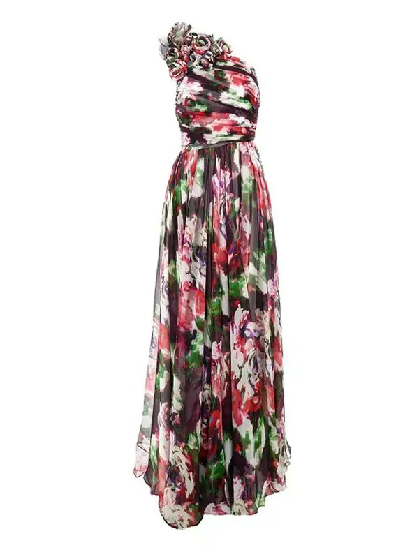 Costarellos Floral-print One-shoulder Maxi Dress