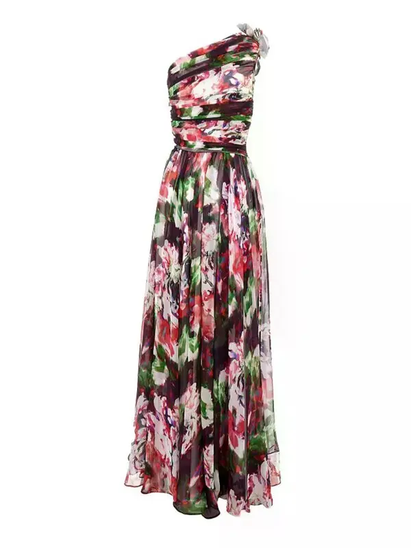 Costarellos Floral-print One-shoulder Maxi Dress