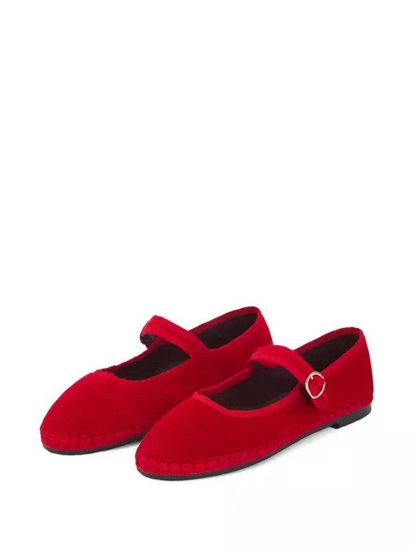 FLABELUS Mary Jane Velvet Ballet Flats - Red