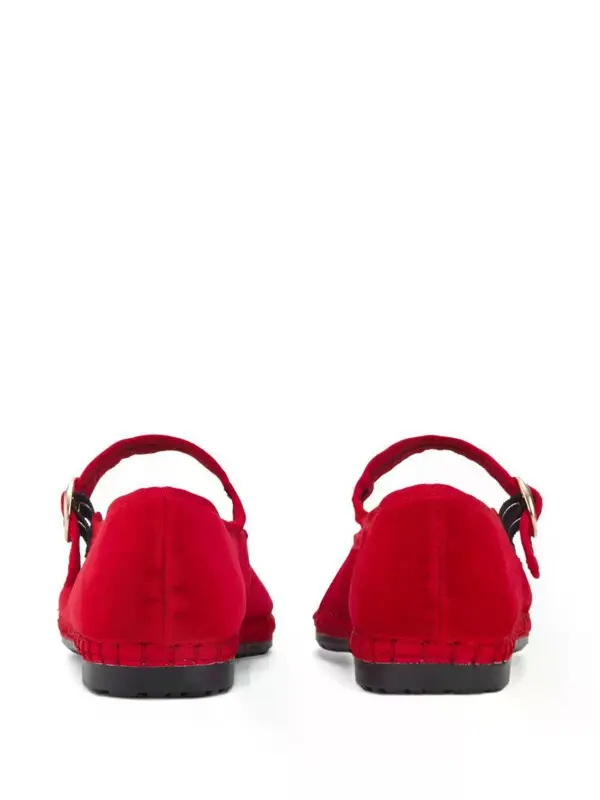 FLABELUS Mary Jane Velvet Ballet Flats - Red