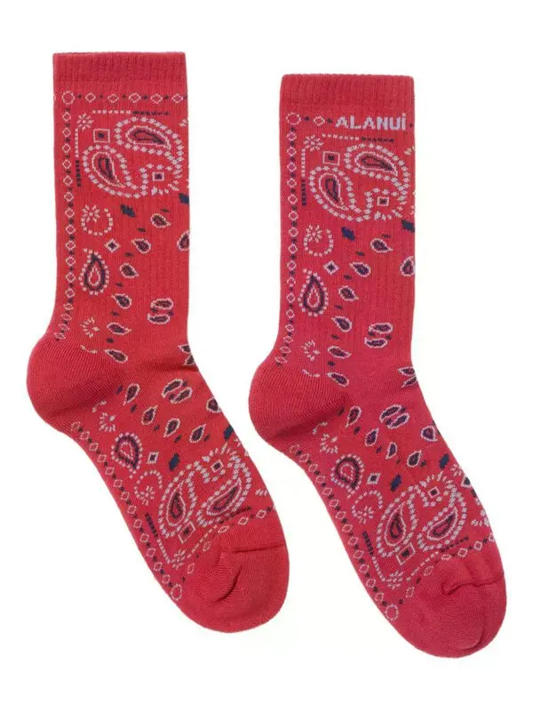 Alanui Bandana-intarsia Socks - Red