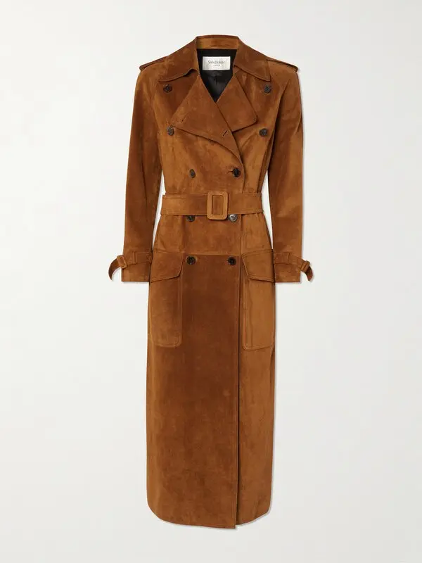 Saint Laurent Suede Trench Coat - Brown
