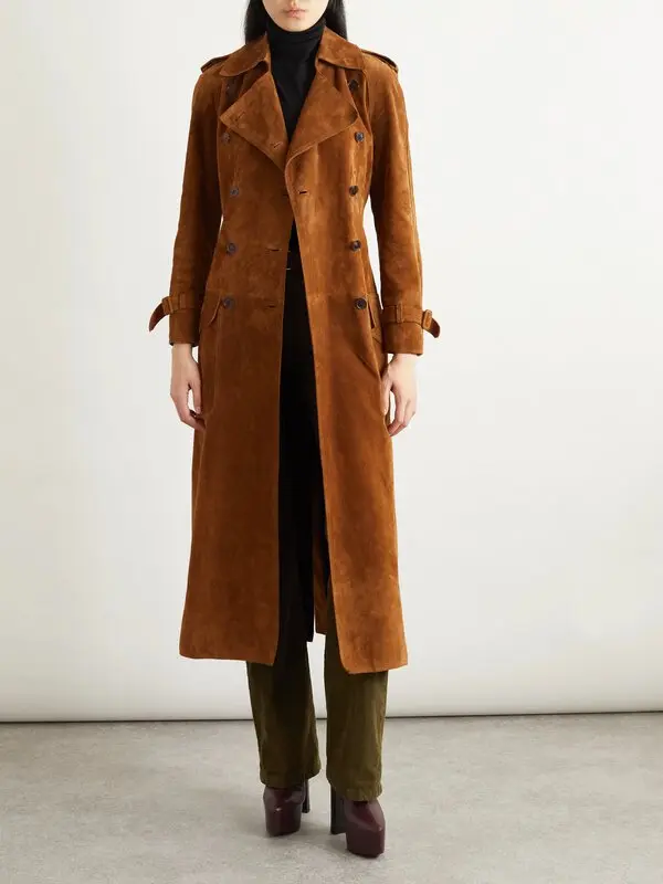 Saint Laurent Suede Trench Coat - Brown