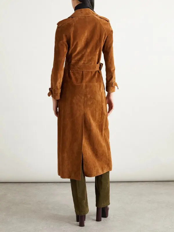 Saint Laurent Suede Trench Coat - Brown