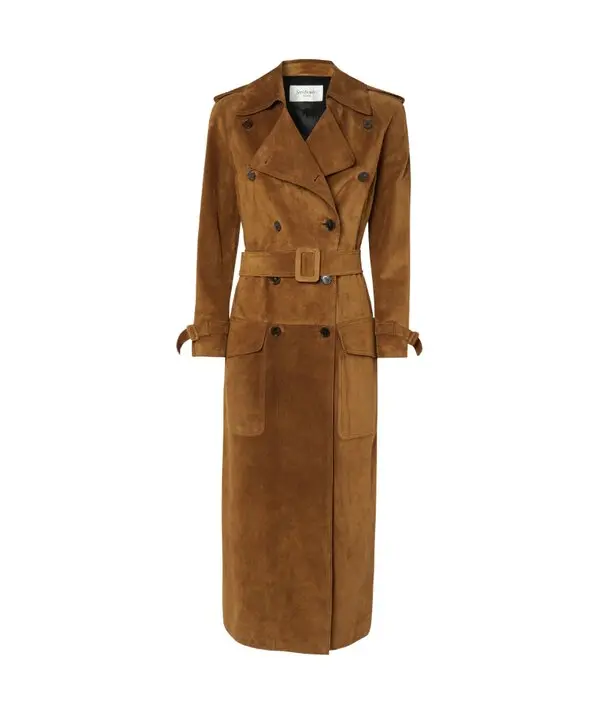Saint Laurent Suede Trench Coat - Brown
