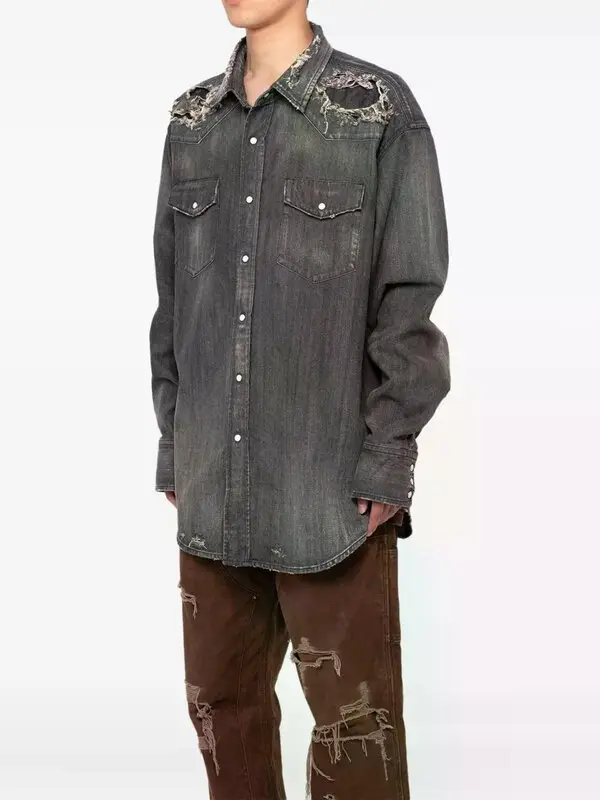 KAMIYA Distressed Denim Shirt - Black