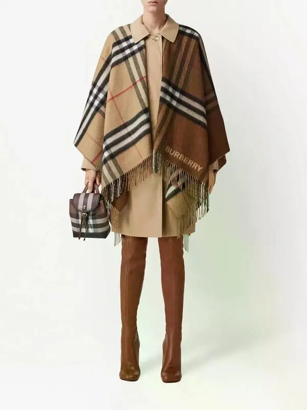 Burberry Contrast Check Fringed Cape