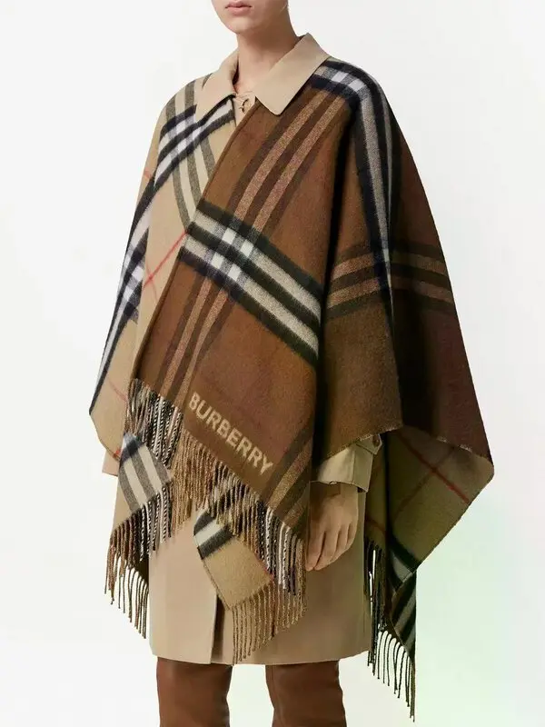 Burberry Contrast Check Fringed Cape