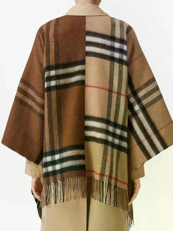 Burberry Contrast Check Fringed Cape