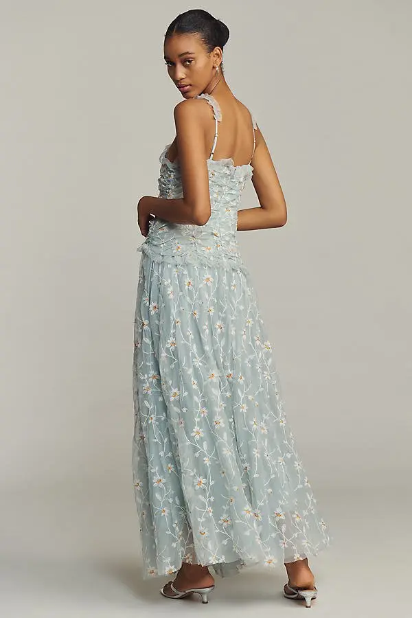 Anthropologie Sleeveless Tulle A-Line Maxi Dress In Blue Pattern - 66% Off  | Editorialist