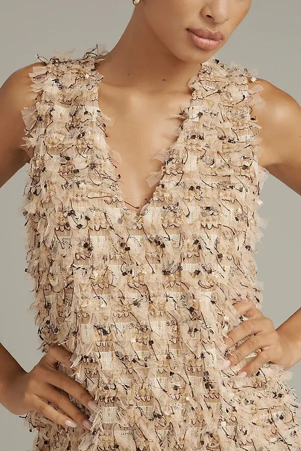 Blue Tassel Sleeveless V-Neck Textured Mini Dress In Beige - 64% Off |  Editorialist