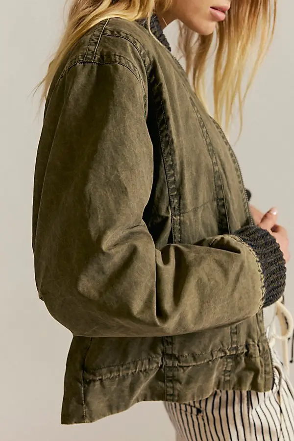 Free People We The Free Jax Washed Bomber Jacket - Olive