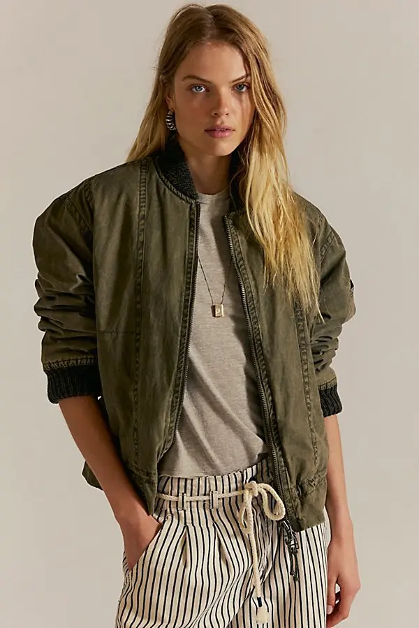 Free People We The Free Jax Washed Bomber Jacket - Olive