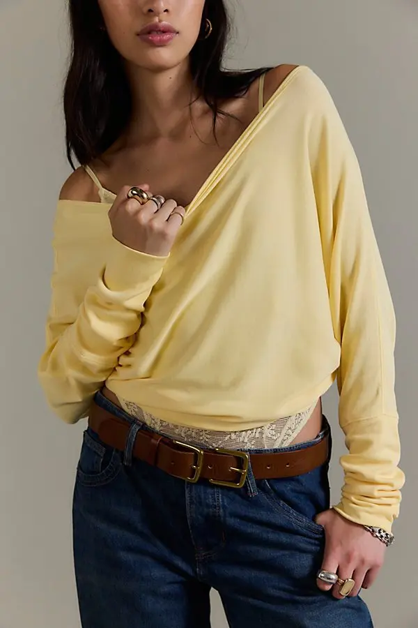 Free People We The Free Lola Long Sleeve Off-the-shoulder Top - Sunlight