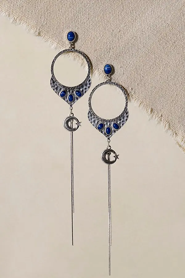 Free People Sky City Dangles With Celestial Motifs - Silver/blue Celestial