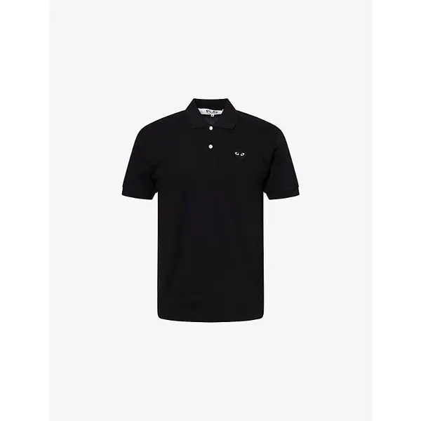 Play Comme Des Garcon Logo-patch Short-sleeve Cotton Polo Shirt - Black