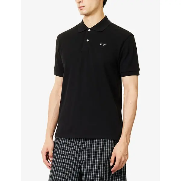 Play Comme Des Garcon Logo-patch Short-sleeve Cotton Polo Shirt - Black