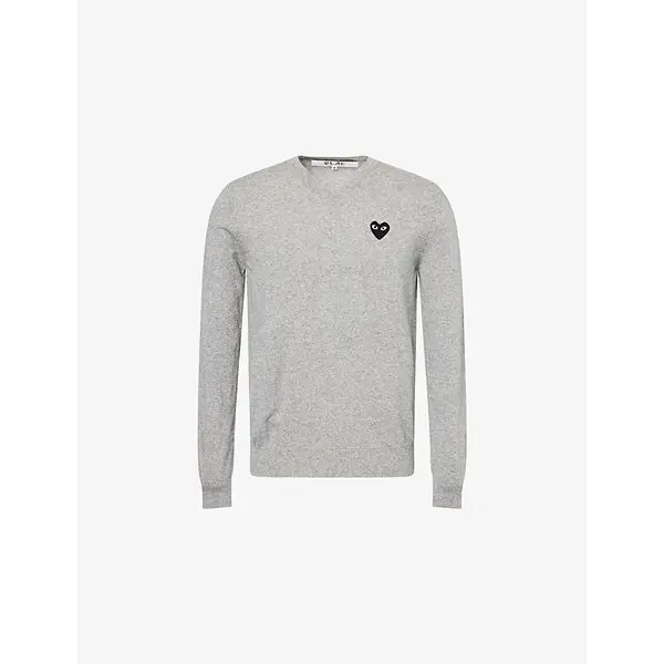 Play Comme Des Garcon Logo-patch Long-sleeve Wool Sweater - Light Grey