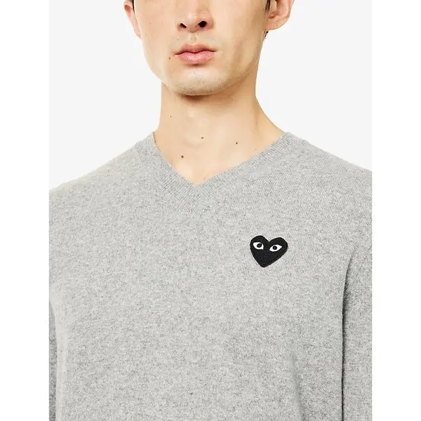 Play Comme Des Garcon Logo-patch Long-sleeve Wool Sweater - Light Grey