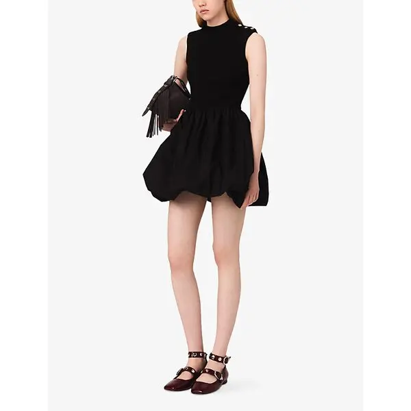 Maje Button-embellished Bubble-hem Woven Mini Dress