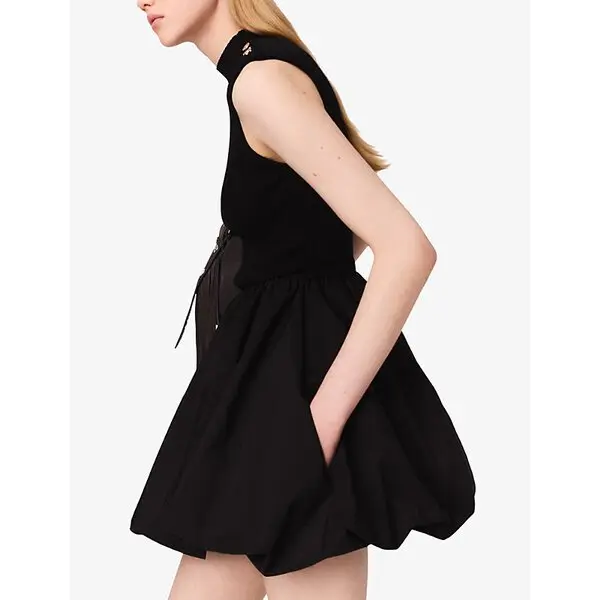Maje Button-embellished Bubble-hem Woven Mini Dress