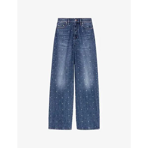 Maje Stud-embellished Wide-leg High-rise Jeans