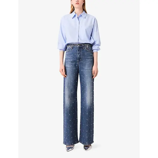 Maje Stud-embellished Wide-leg High-rise Jeans