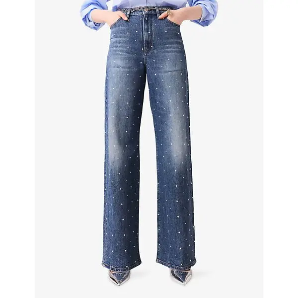Maje Stud-embellished Wide-leg High-rise Jeans