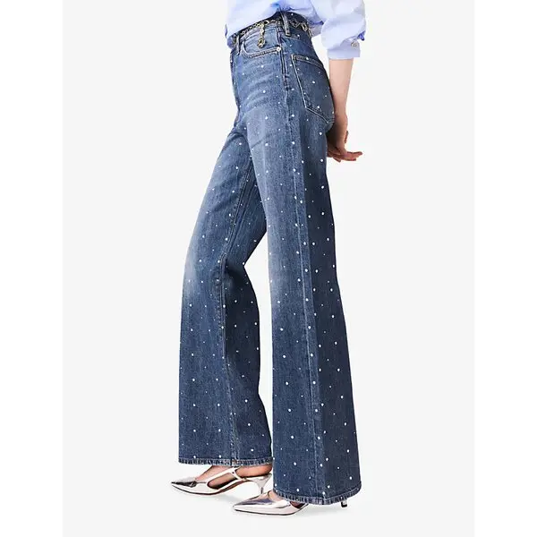 Maje Stud-embellished Wide-leg High-rise Jeans