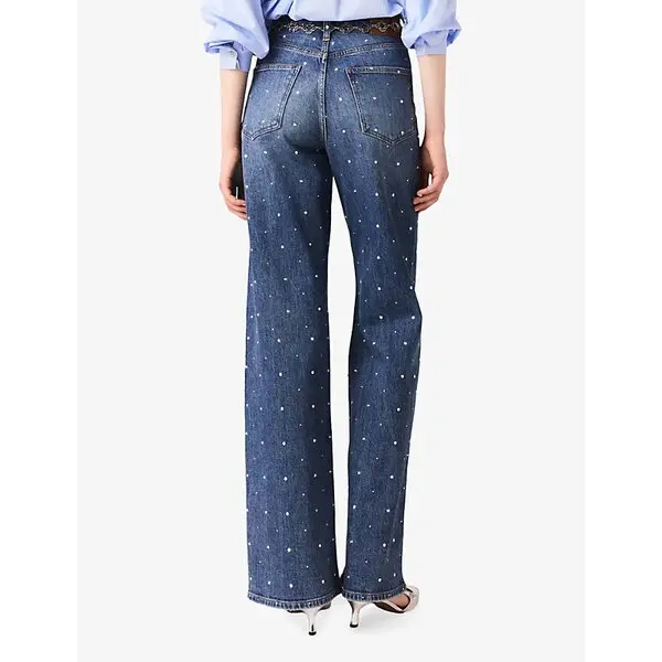 Maje Stud-embellished Wide-leg High-rise Jeans