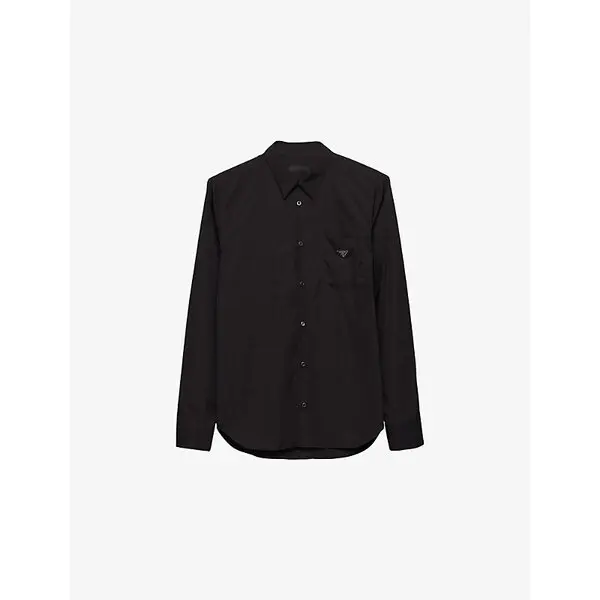 Prada Triangle-logo Long-sleeve Cotton Shirt - Black
